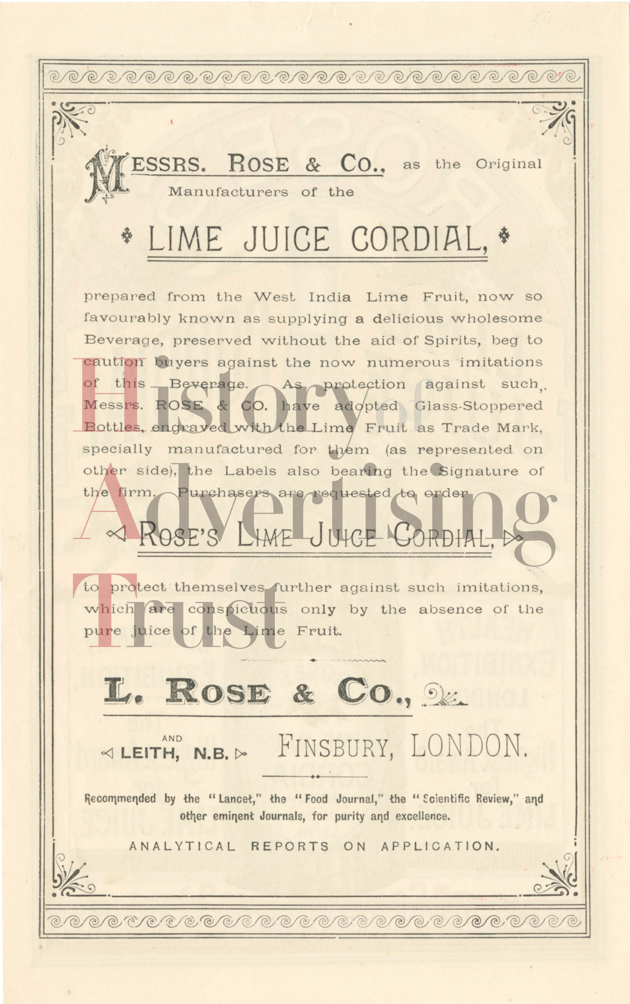 Magazine insert: Rose's lime juice cordial | Catalogue | History of ...
