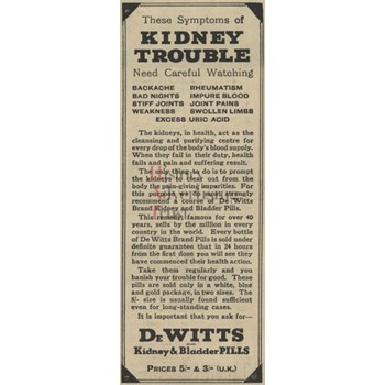 Press advertisement: De Witts kidney & bladder pills | Catalogue ...