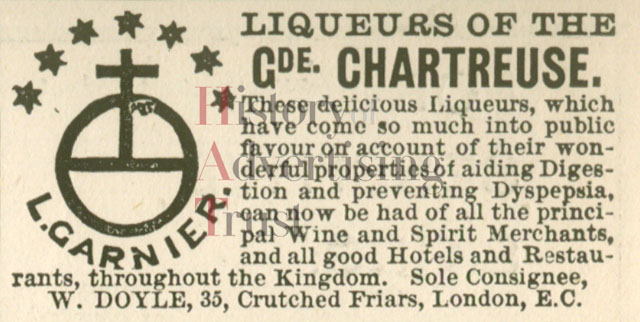 Press advertisement: L Garnier liqueurs of the gde. chartreuse ...